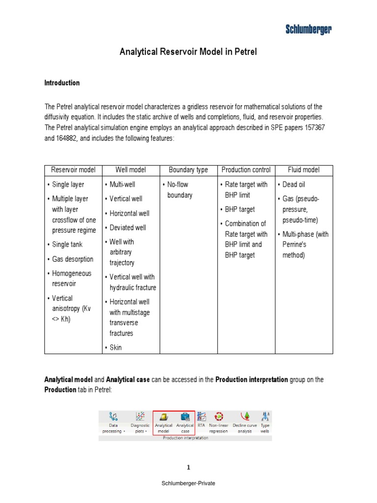 Analytical Reservoir Model in Petrel: Schlumberger-Private | PDF ...