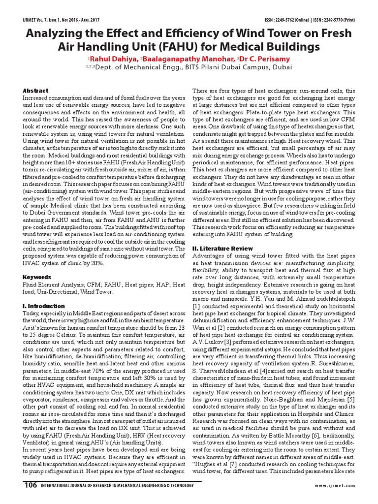 Analyzing The Effect and Efficiency of Wind Tower On Fresh Air Handling ...