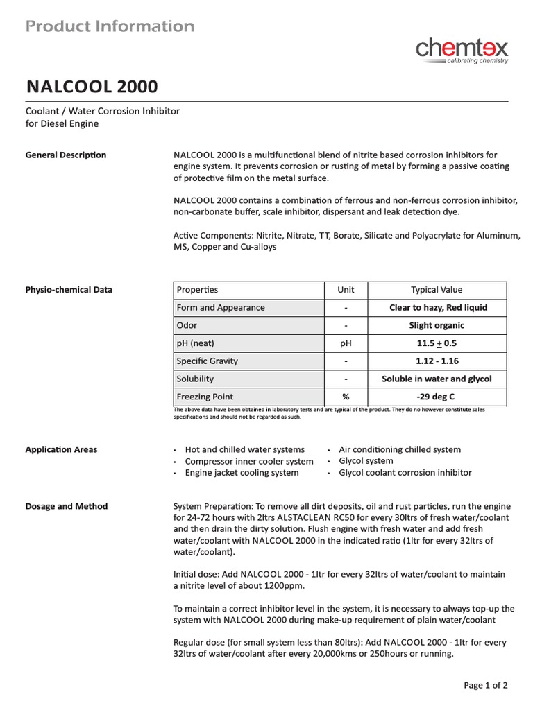 NALCOOL 2000: Coolant / Water Corrosion Inhibitor For Diesel Engine ...