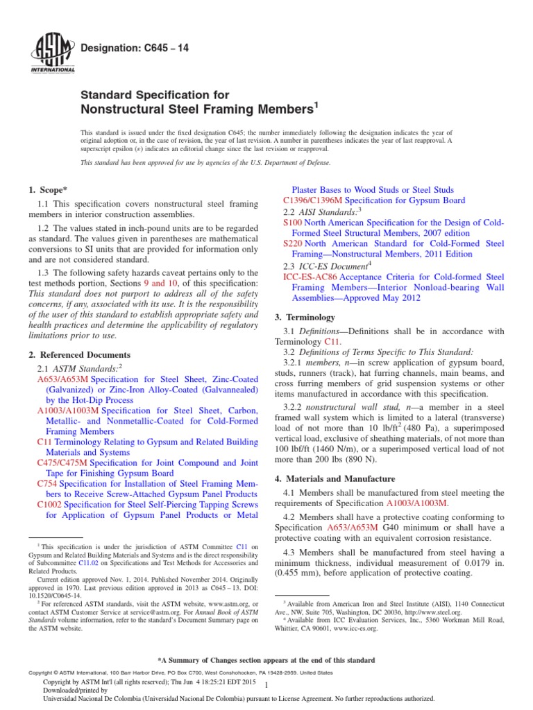 Astm C 645 | PDF | Drywall | Building Engineering