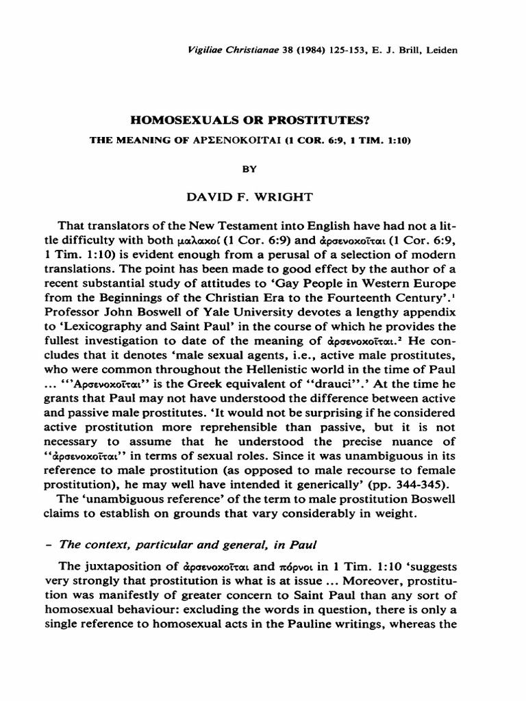 1 Corinthians 6.9 Homosexuals or Prostitutes - Arsenokoitai | PDF | New ...