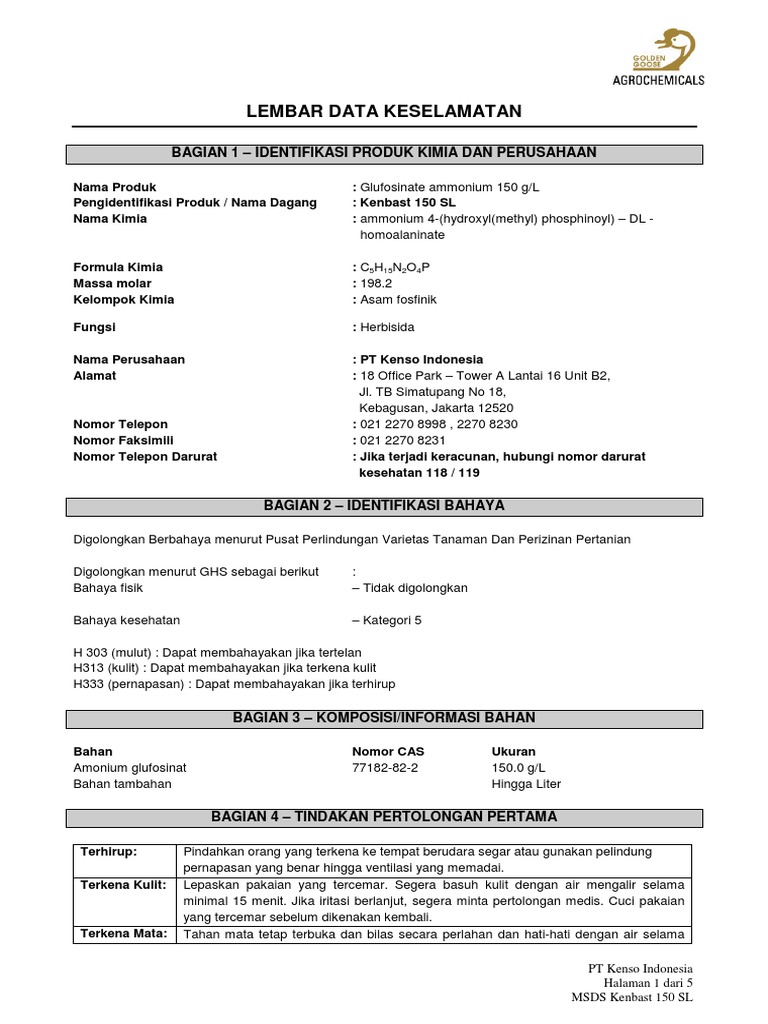 MSDS Herbisida Kenbast 150 SL | PDF