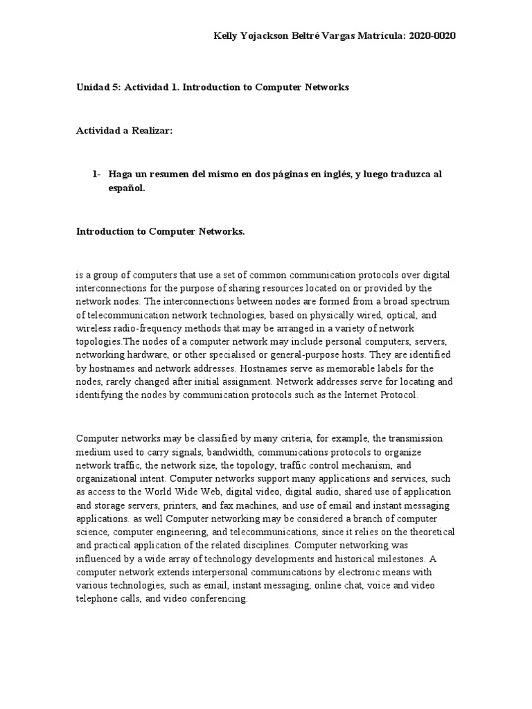 Kelly Yojackson Beltré Vargas Matrícula: 2020-0020 | PDF | Computer Network | Information And ...
