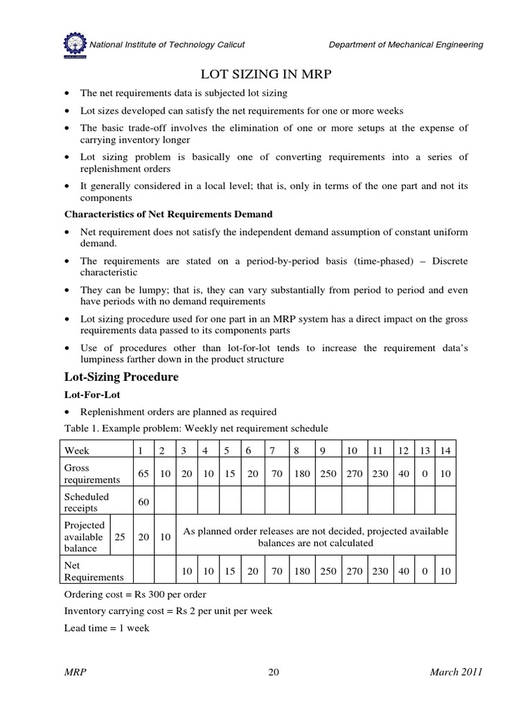 Lot Sizing in MRP | PDF | Inventory | Demand