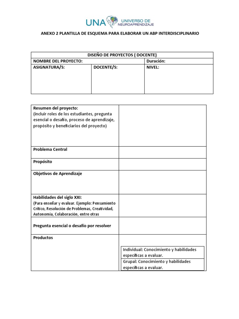 Anexo 2 Plantilla de Esquema para Elborar Un Abp Interdisciplinario | PDF | Enseñando | Evaluación