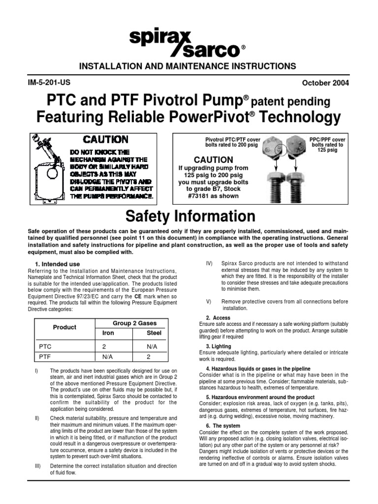 PTC and PTF Pivotrol Pump Manual | PDF | Pump | Valve