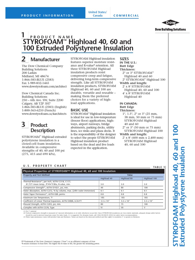 Styrofoam Highload 40, 60 and 100 Extruded Polystyrene Insulation | PDF ...