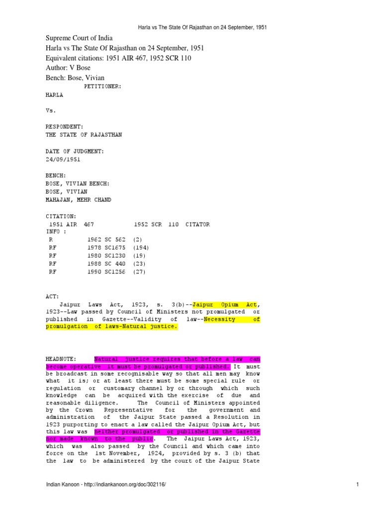 Harla vs Rajasthan: Law Validity Ruling | PDF | Proclamation | U.S. State