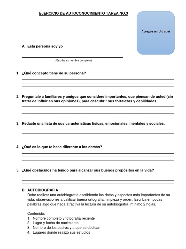 Ejercicio de Autoconocimiento | PDF | La naturaleza humana | Conceptos psicologicos