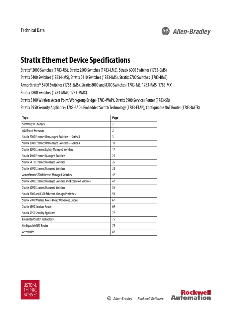 Stratix Ethernet Device Specifications: Technical Data | PDF | Network Switch | Computer Standards