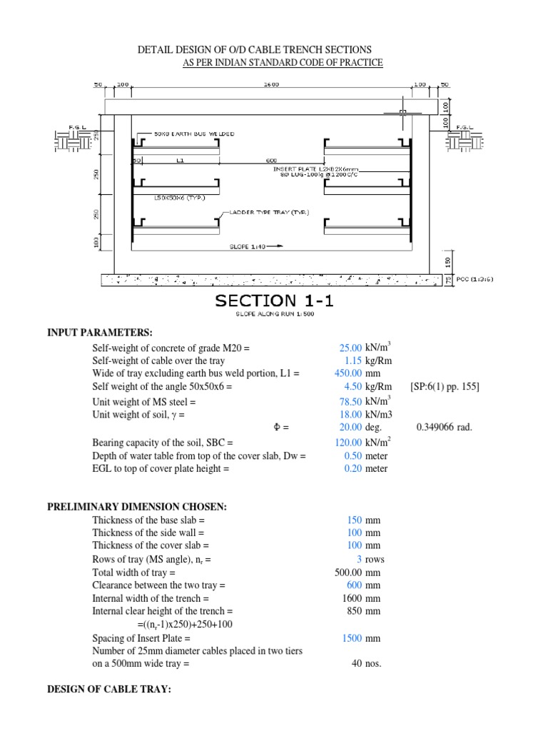 SWYAD CABLE TRENCH DESIGN AS PER IS CODE | PDF | Bending | Stress ...