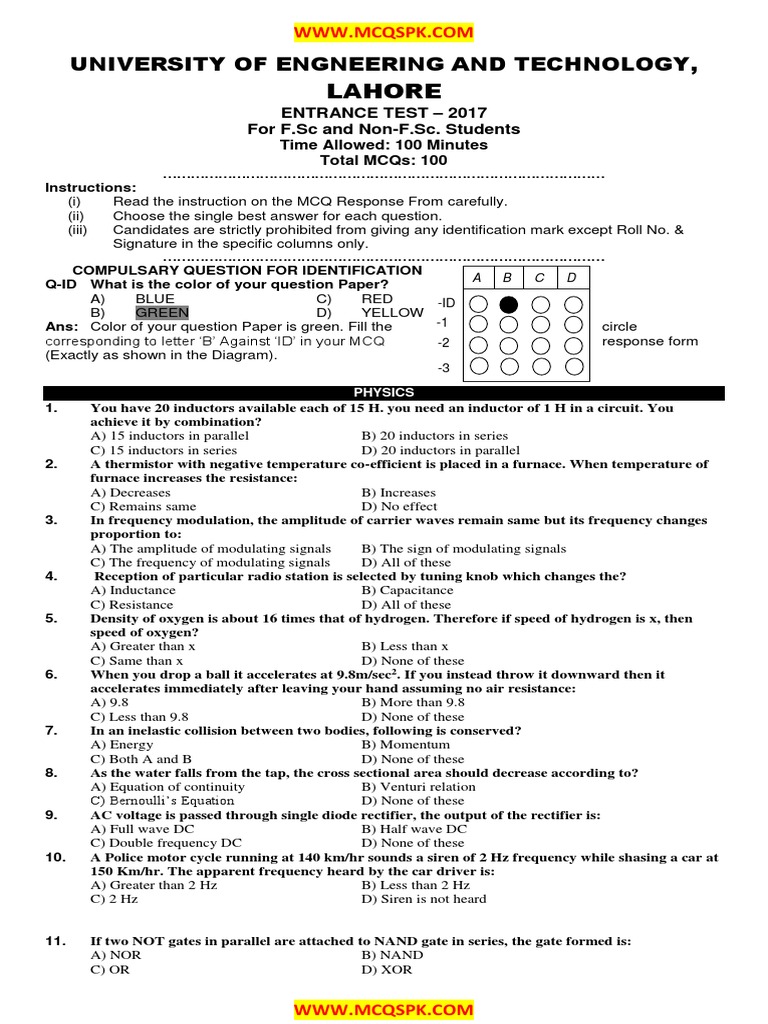ECAT Past Paper 2017 | PDF | Rectifier | Chemical Bond