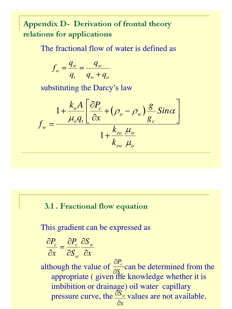 Frontal Theory: Fractional Flow Derivation | PDF | Fluid Dynamics ...