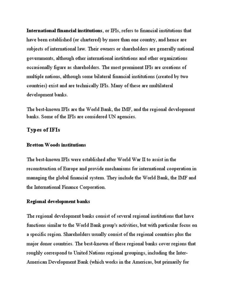 Types of Ifis: International Financial Institutions, or Ifis, Refers To ...