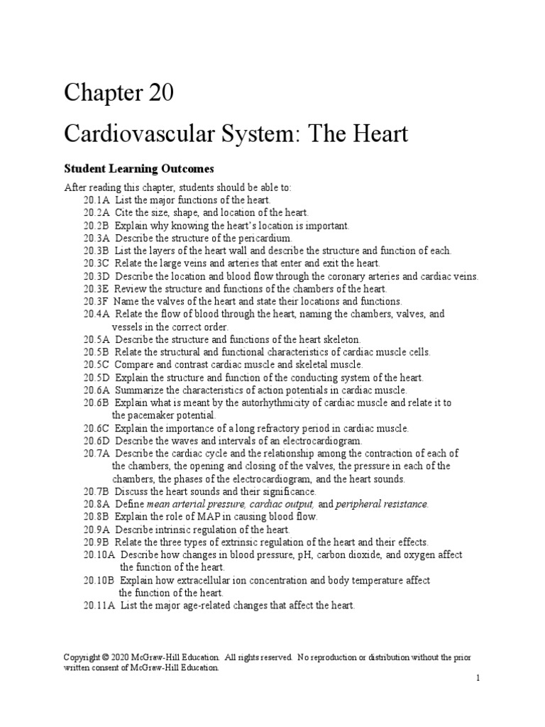 Cardiovascular System: The Heart: Student Learning Outcomes | PDF ...