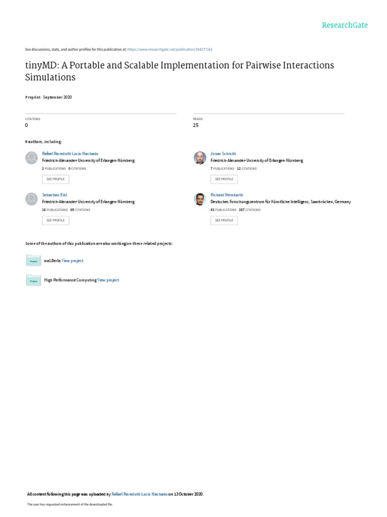 Tinymd: A Portable and Scalable Implementation For Pairwise Interactions Simulations | PDF ...