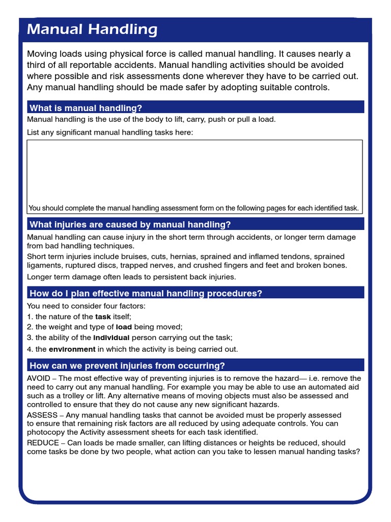 Manual Handling Worksheet | PDF | Risk | Safety