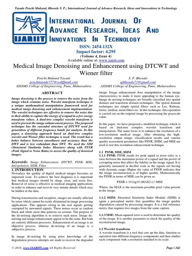 Medical Image Denoising and Enhancement | PDF