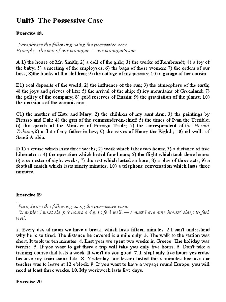 Possessive Case Exercises | PDF | Nature