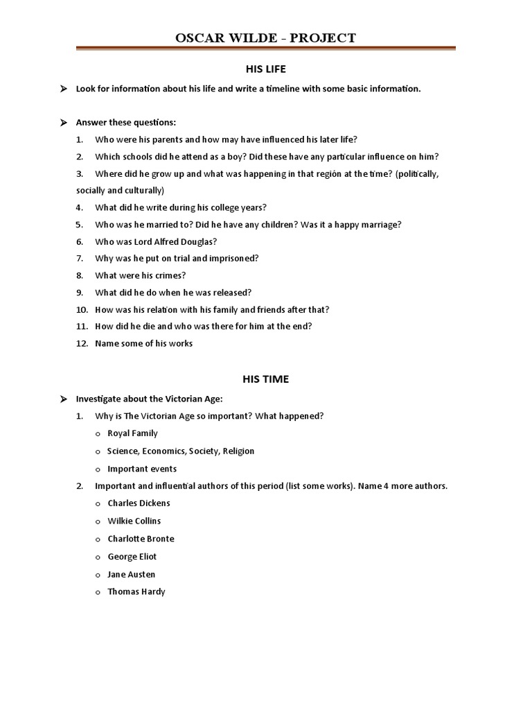 OSCAR WILDE Project | PDF | Oscar Wilde | Victorian Era