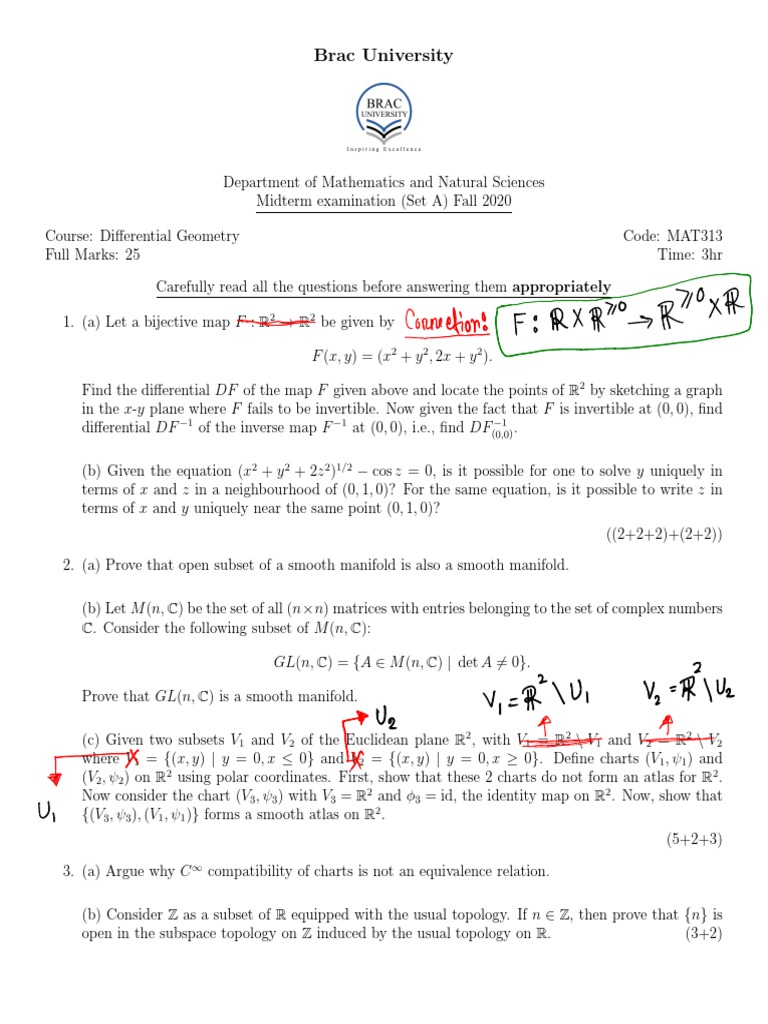 DG Mid Set A | PDF | Differentiable Manifold | Differential Geometry