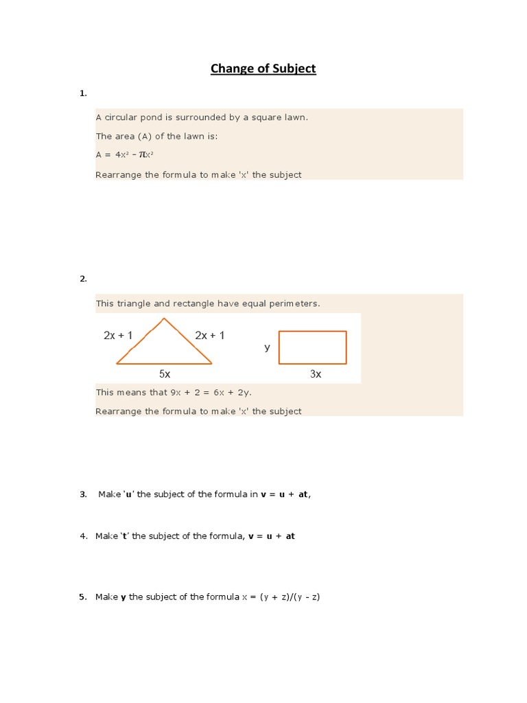 Change of Subject Work Sheet | PDF