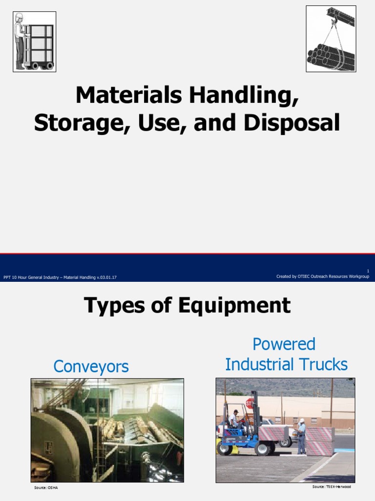 Materials Handling, Storage, Use, and Disposal | PDF | Forklift | Equipment