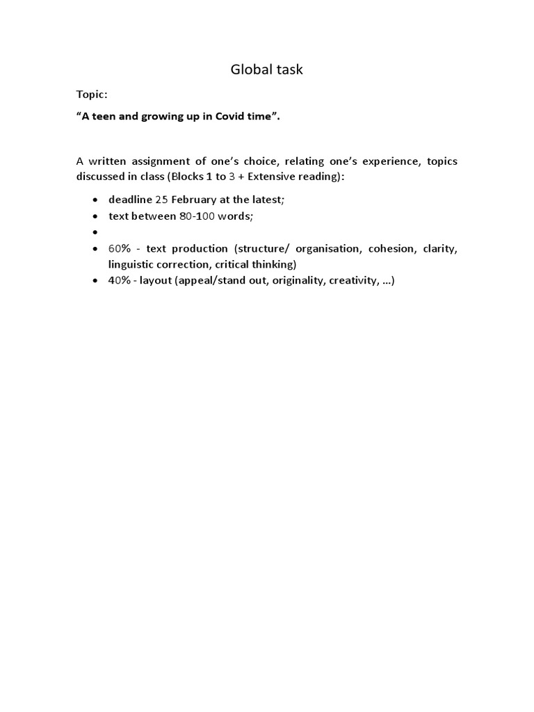 Global Task 10 Form - 2020-2021 | PDF | Language Arts & Discipline