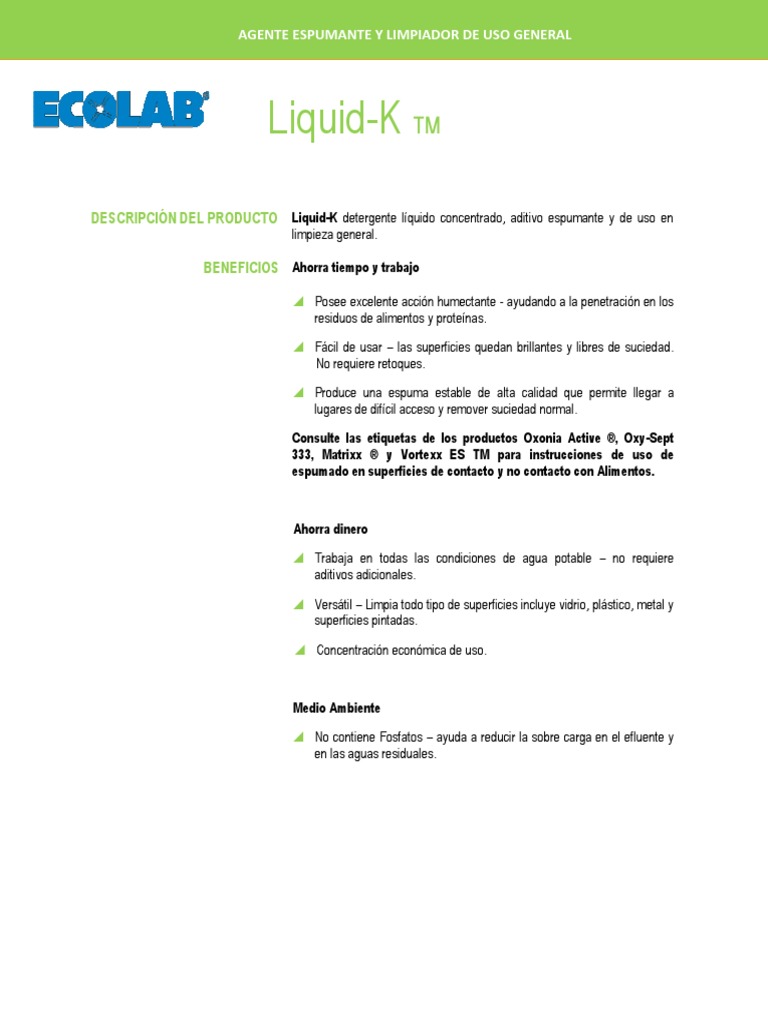 FT 2018 Liquid K | PDF | Detergente | Alimentos