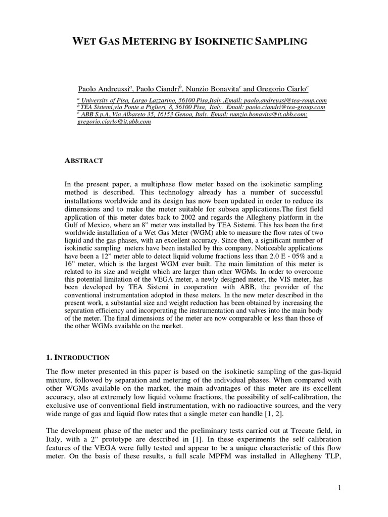 Wet Gas Metering by Isokinetic Sampling Technical | PDF | Flow ...