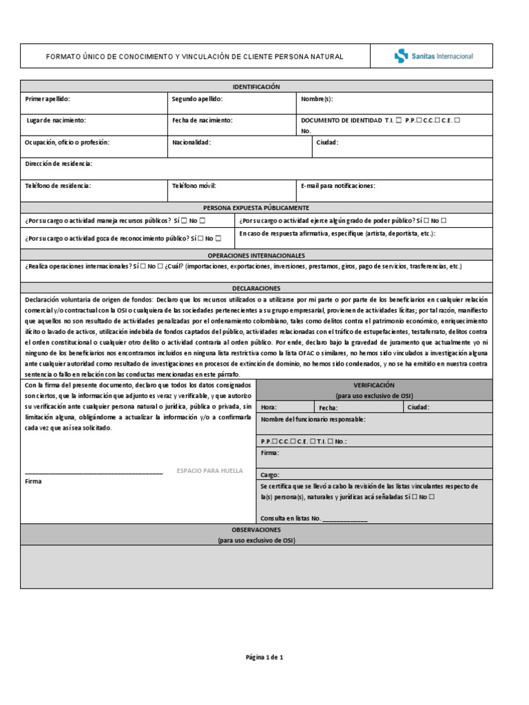 Anexo - Formato Unico de Conocimiento y Vinculacion - SARLAFT - Natural ... Anexo - Formato Unico de Conocimiento y Vinculacion - SARLAFT - Natural ...