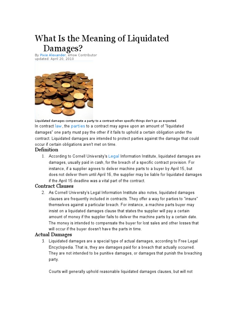 liquidated damages | Liquidated Damages | Damages