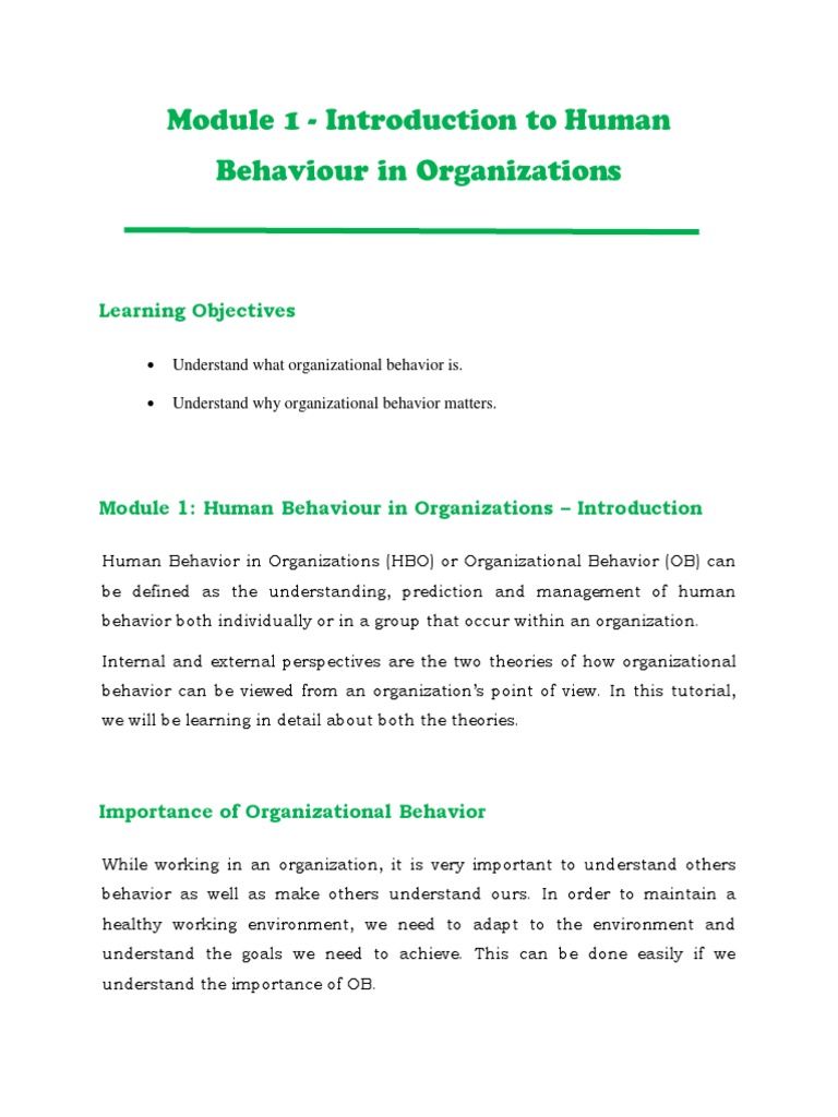 Module 1 - Introduction To Human Behaviour in Organizations | PDF ...