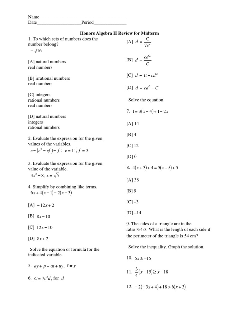 Algebra II Honors Midterm Review | PDF | Mathematical Objects ... Algebra II Honors Midterm Review | PDF | Mathematical Objects ...