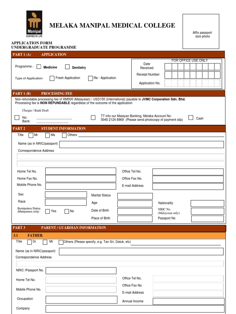 Melaka Manipal Medical College: Application Form Undergraduate ...