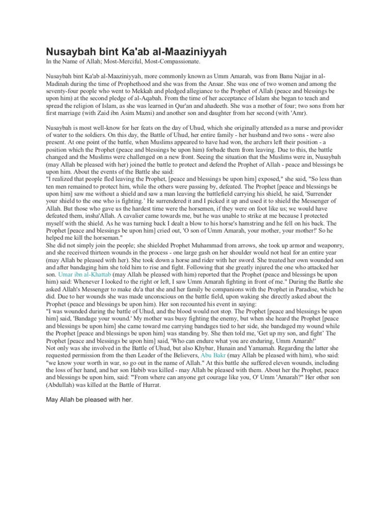 Nusaybah Bint Ka | PDF | Muhammad | Prophets And Messengers In Islam