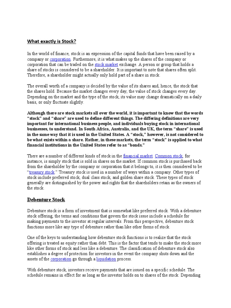What Exactly Is Stock - Docx Debenture Stock Etc | PDF | Bonds (Finance ...