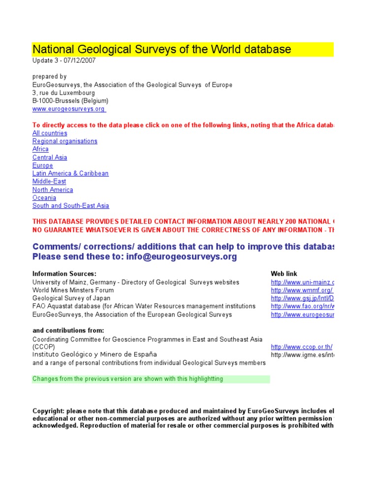 National Geological Surveys of The World Database V3c 081207 | PDF ...