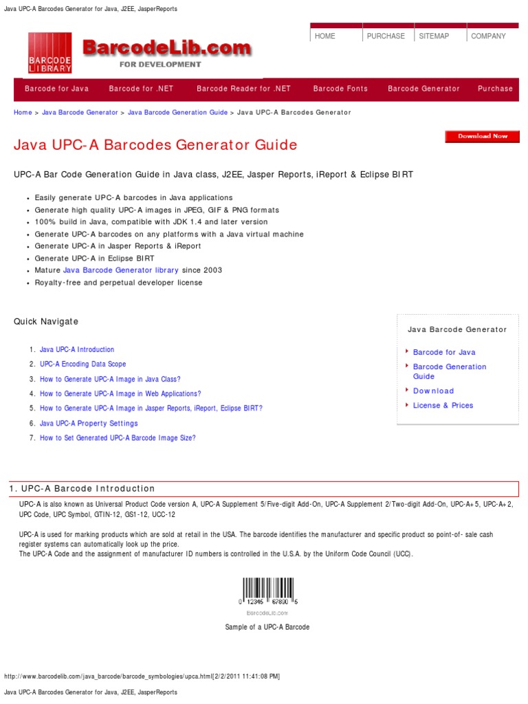 Java UPC-A Barcodes Generator For Java, J2EE, JasperReports | PDF ...