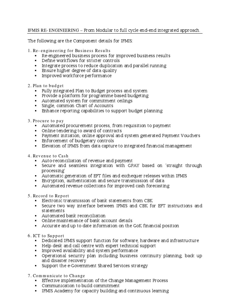 IFMIS Re-engineering for Integrated Finance | PDF | Business Process ...