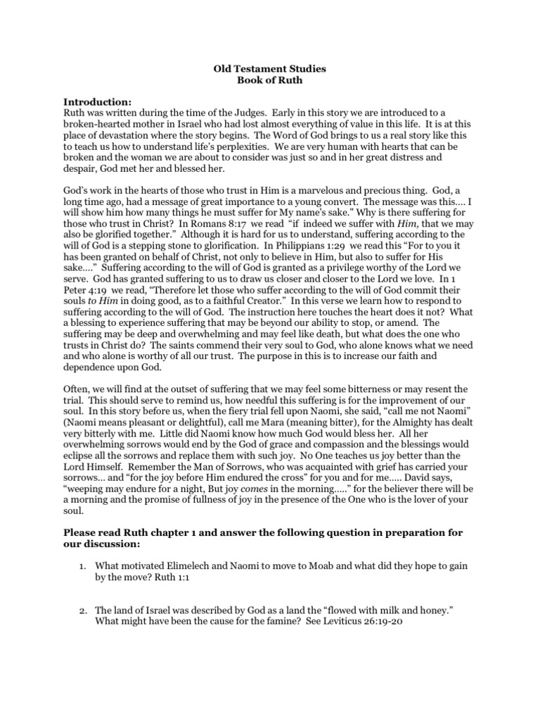 Ruth 1 Bible Study Questions | PDF | Ruth (Biblical Figure) | Naomi ...