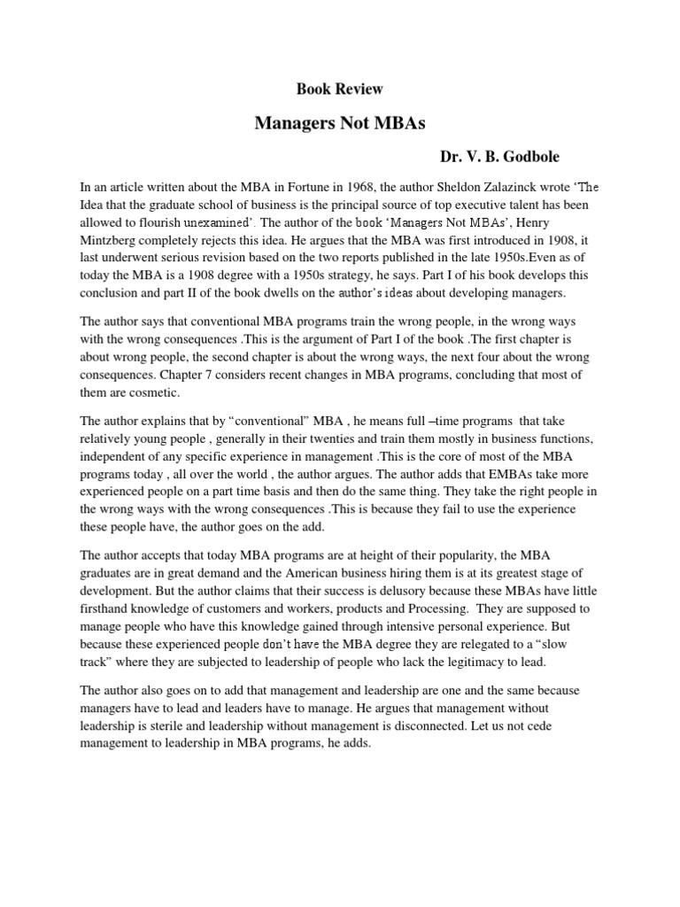 Critique of Mintzberg's Managers Not MBAs | PDF | Master Of Business ...