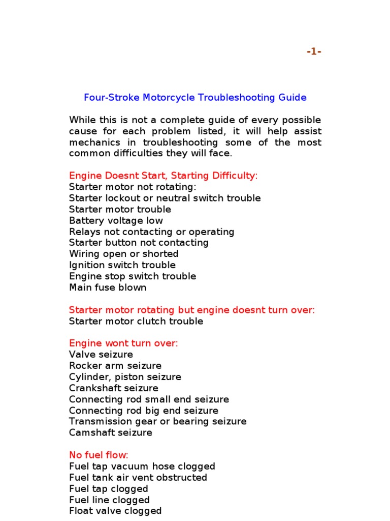 Four-Stroke Motorcycle Troubleshooting Guide | PDF | Carburetor | Clutch