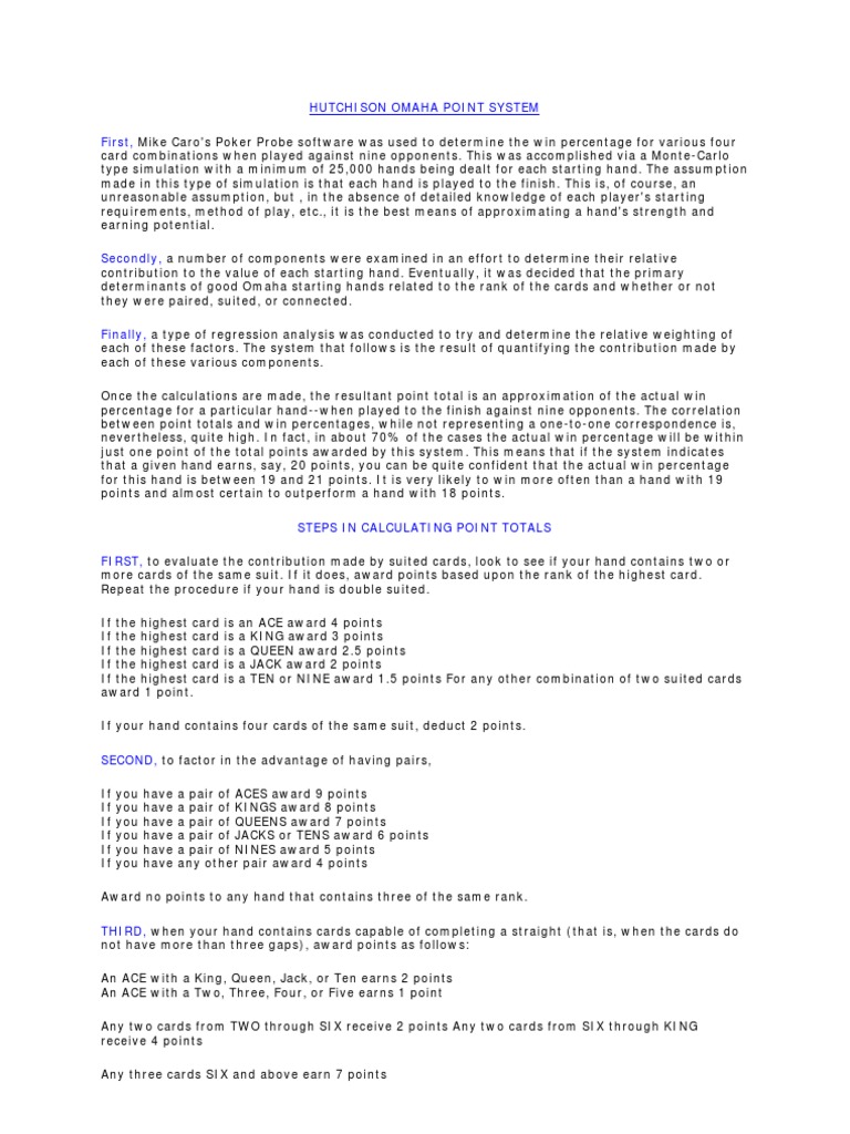 Omaha Poker Point System