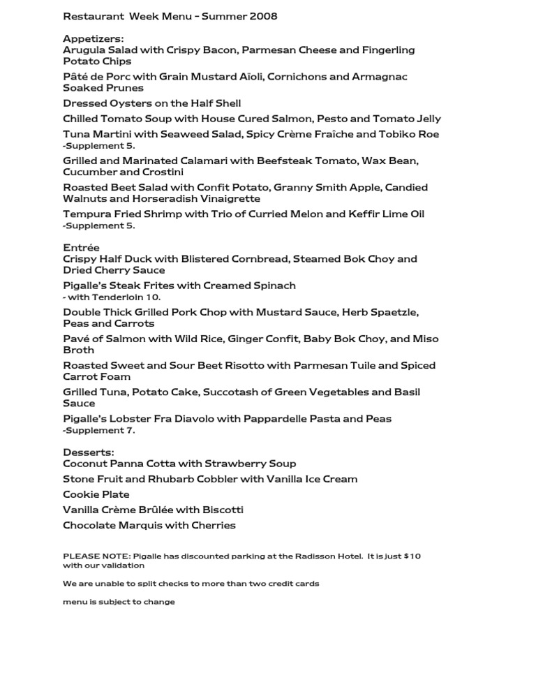 Summer 2008 Restaurant Week Menu | PDF