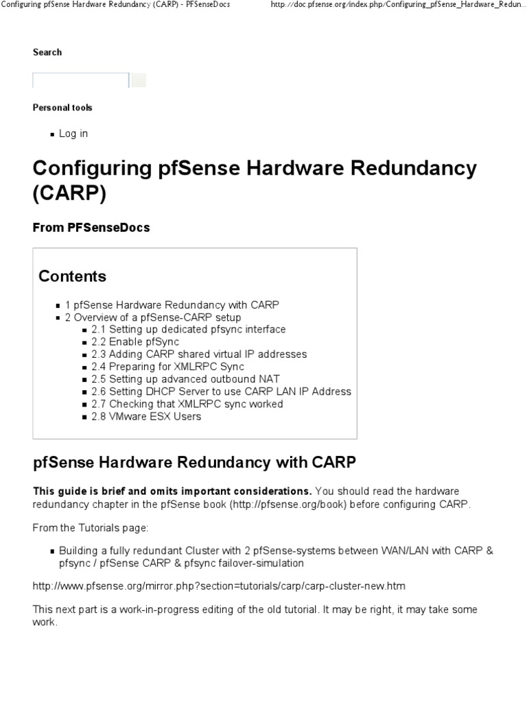 pfSense CARP Redundancy Setup Guide | PDF | Ip Address | Firewall ...