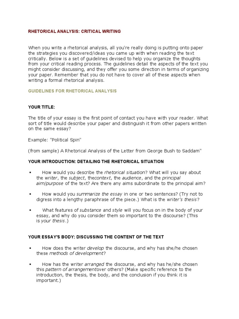 RHETORICAL ANALYSIS Guidelines | PDF | Rhetoric | Essays