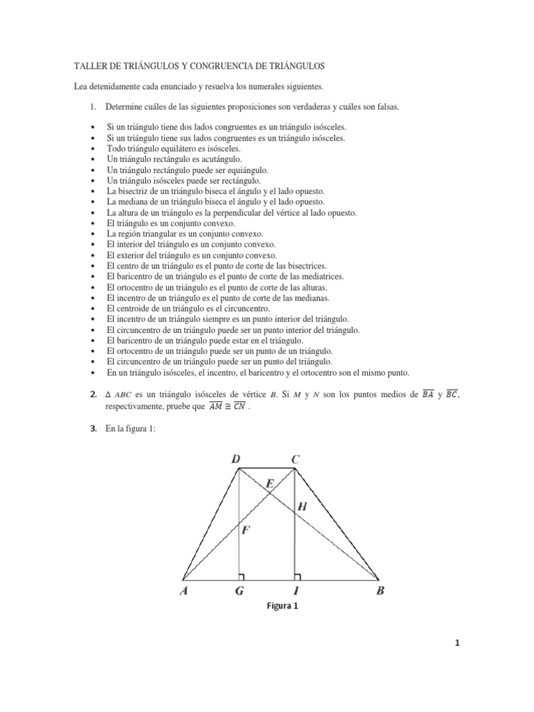 TALLER TRIANGULOS - Congruencia | PDF | Triángulo | Geometría del plano euclidiano
