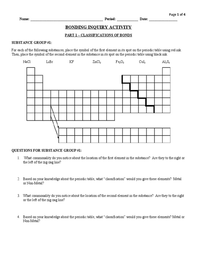 Bonding Inquiry Activity: Name: - Period: - Date | PDF | Technology ...