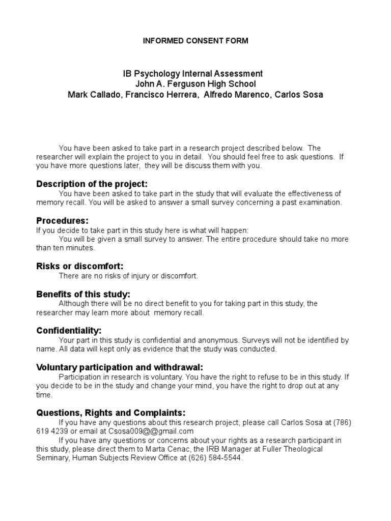 Informed Consent for Psychology Research | PDF | Career & Growth